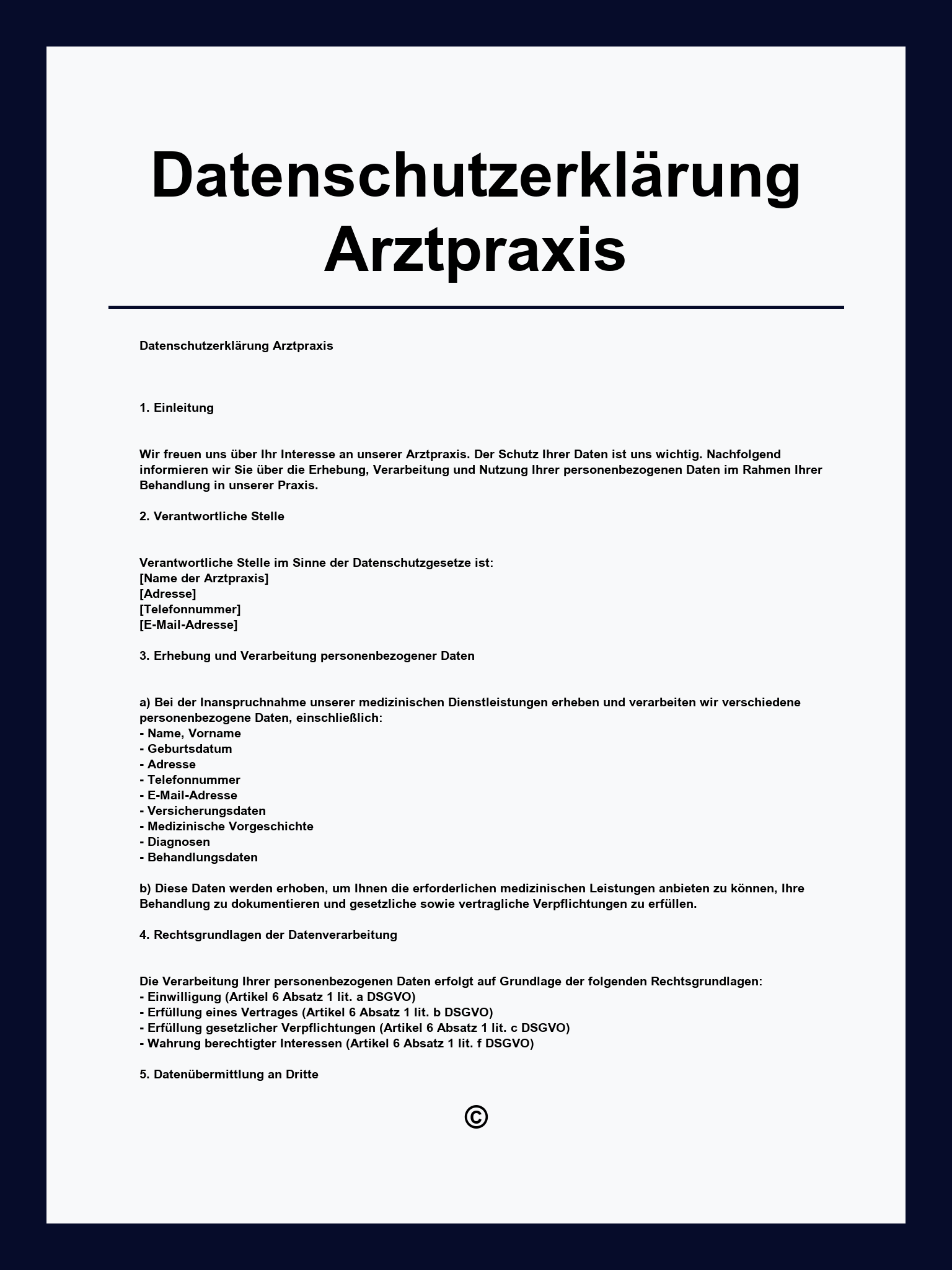 Datenschutzerklärung Arztpraxis Vorlage PDF Zum Ausdrucken
