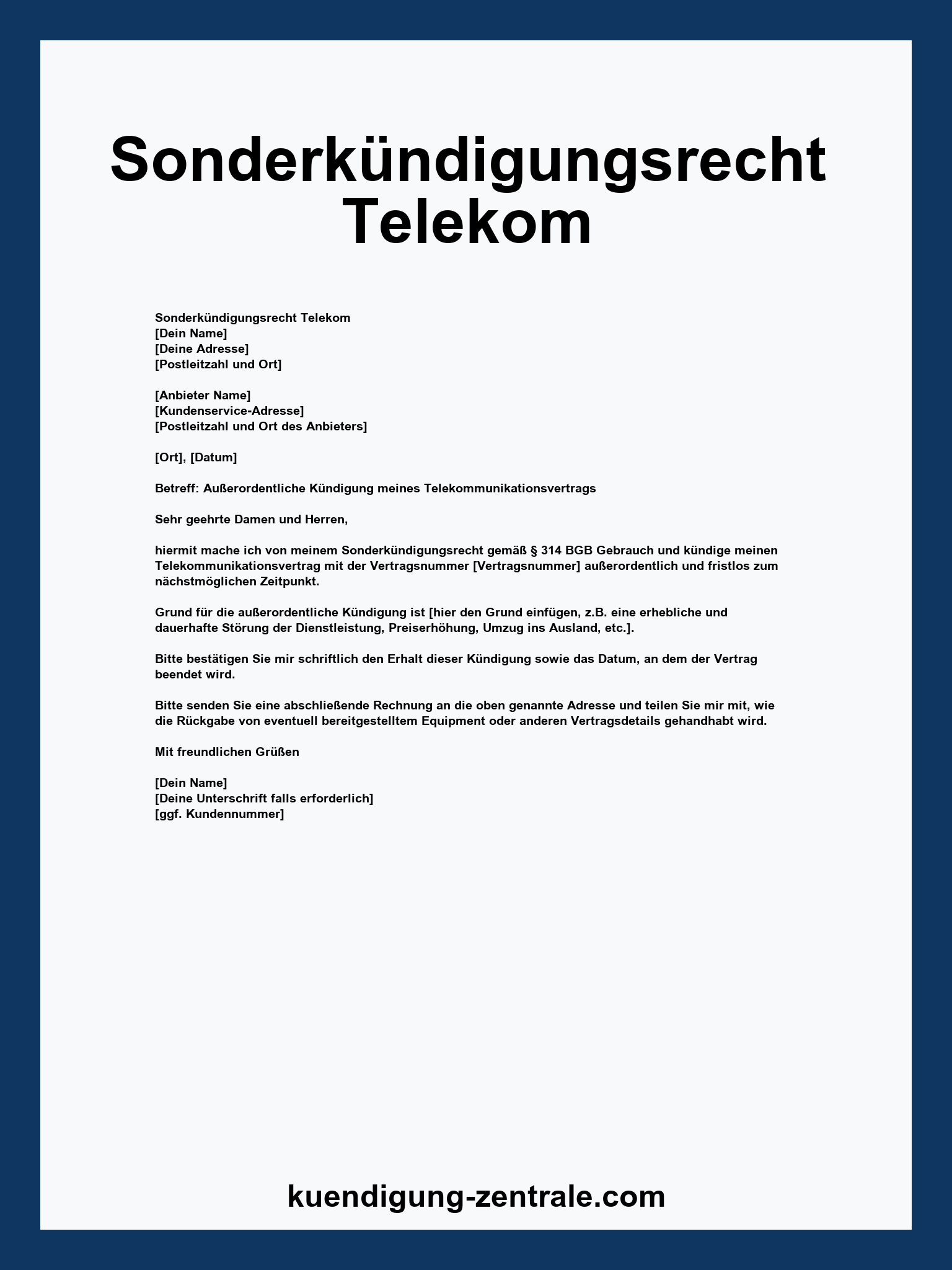 Kundigung Fur Telekom Vorlage