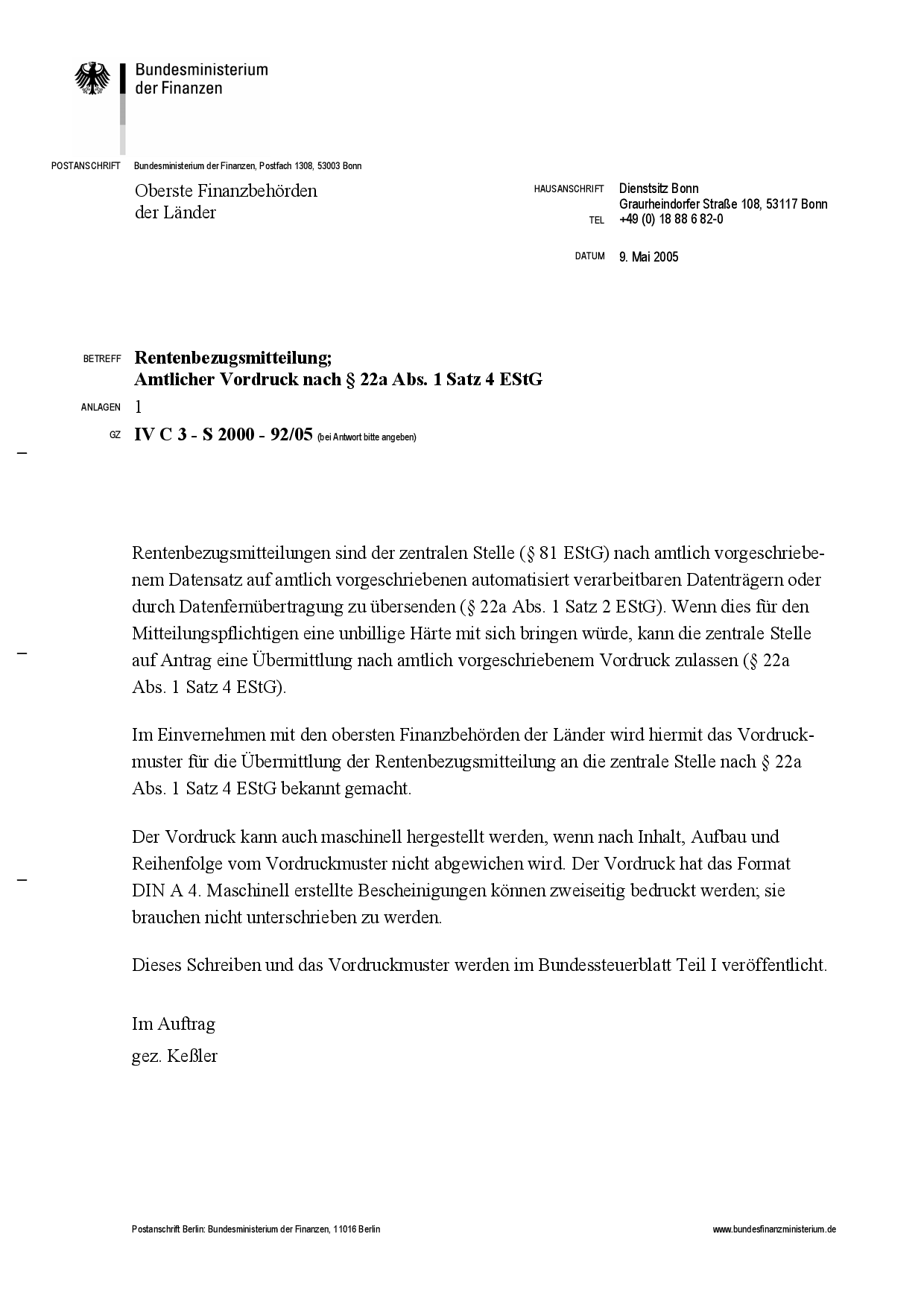 Rentenbezugsmitteilung Zur Vorlage Beim Finanzamt