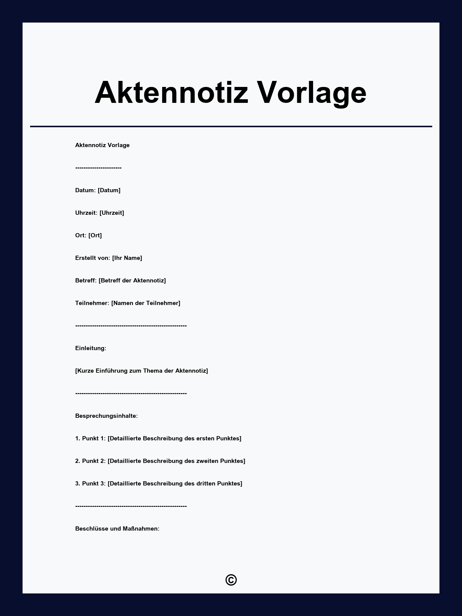 Vorlage für Aktennotiz en PDF zum Ausdrucken
